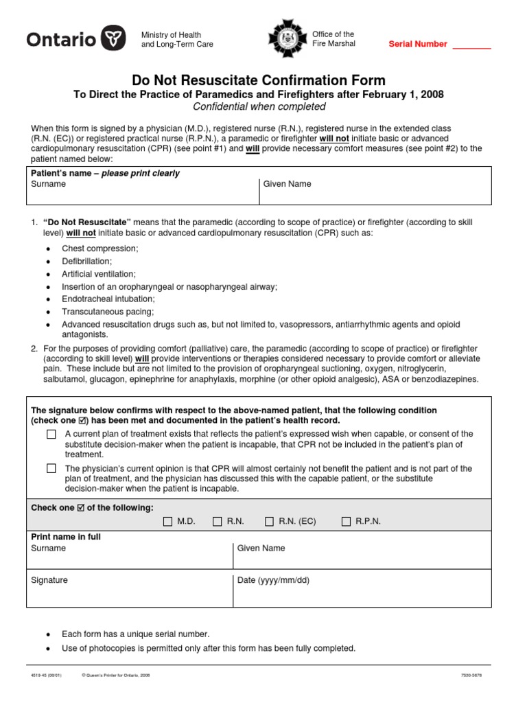 Do Not Resuscitate Confirmation Form: To Direct The Practice of ...
