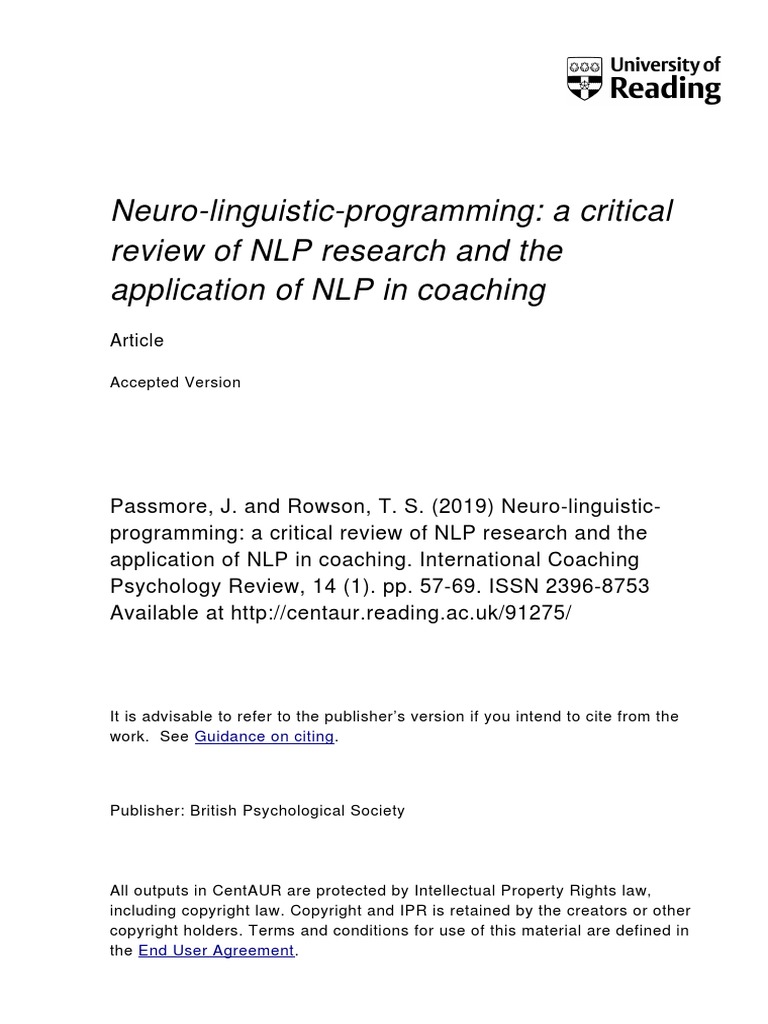 Passmore & Rowson - FINAL9Nov18 | PDF | Neuro Linguistic Programming | Psychology