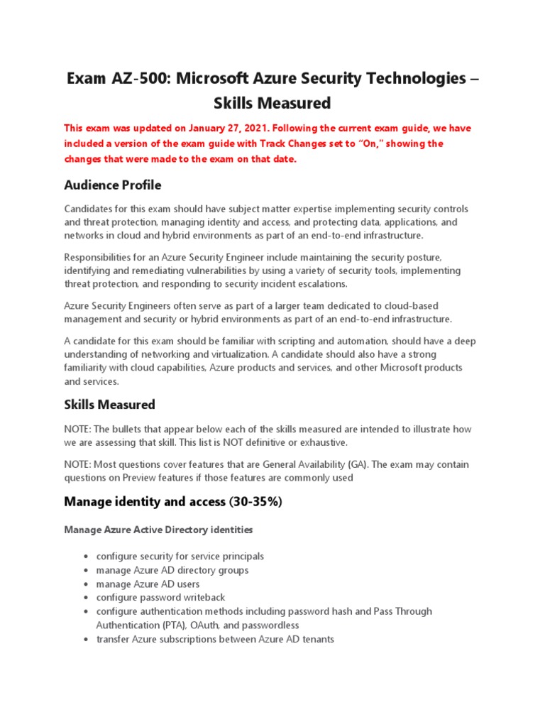 Exam-Az-500-Microsoft-Azure-Security-Technologies (Exam Outline) | PDF ...