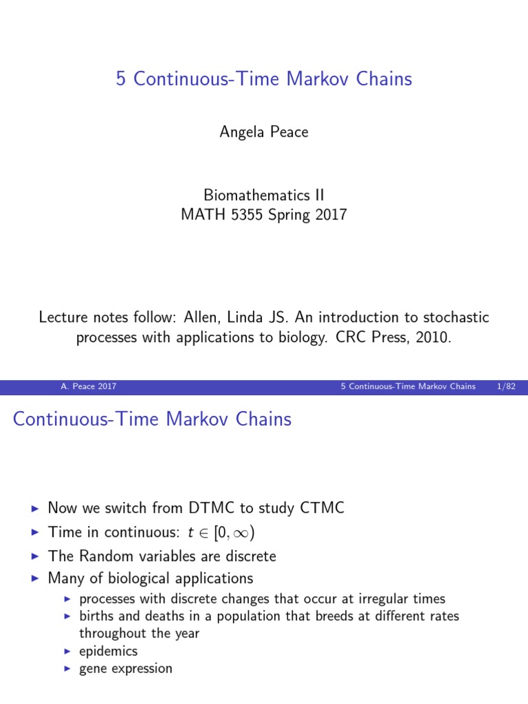 5 Continuous-Time Markov Chains: Angela Peace | PDF | Markov Chain | Statistical Theory