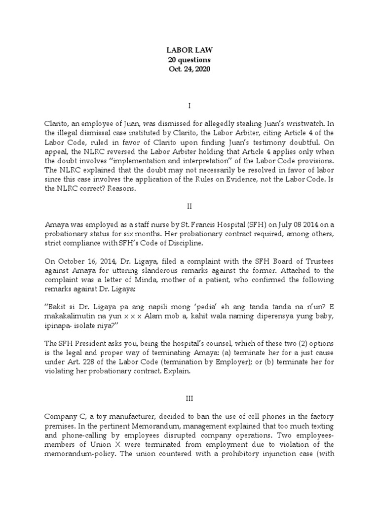 Labor Law 20 Questions Oct. 24, 2020 | PDF | Strike Action | United ...