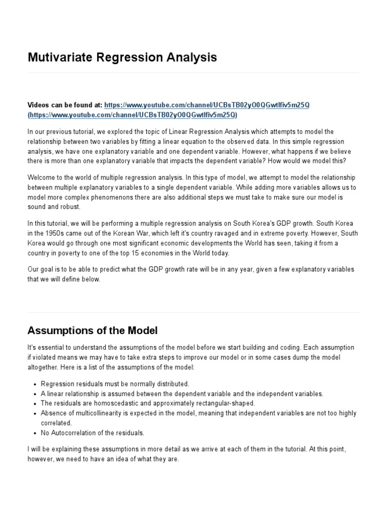 Machine Learning - Multi Linear Regression Analysis | PDF | Heteroscedasticity | Multicollinearity