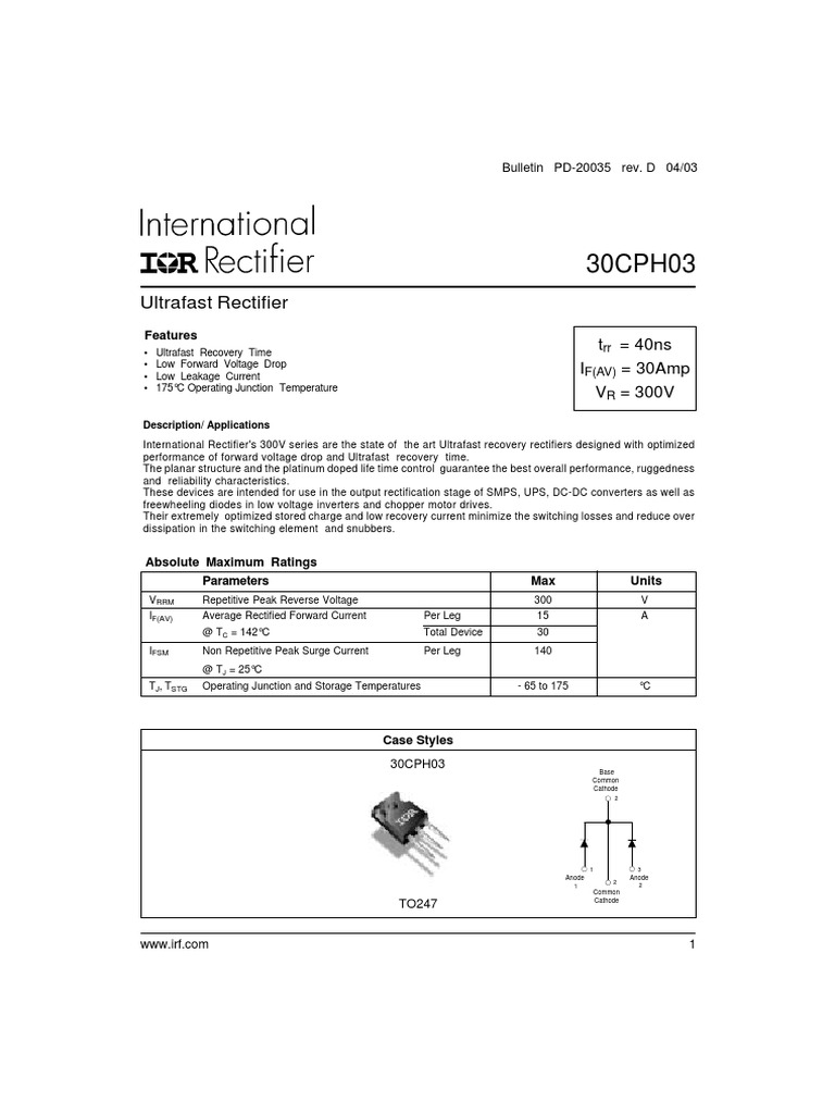 Ultrafast Rectifier: Bulletin PD-20035 Rev. D 04/03 | Download Free PDF | Rectifier | Computer ...