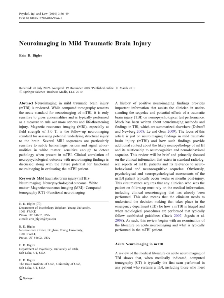 Neuroimaging in Mild Traumatic Brain Injury: # Springer Science ...