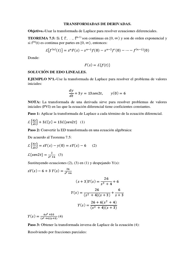 Transformadas de Derivadas | PDF | Transformada de Laplace | Ecuaciones ...
