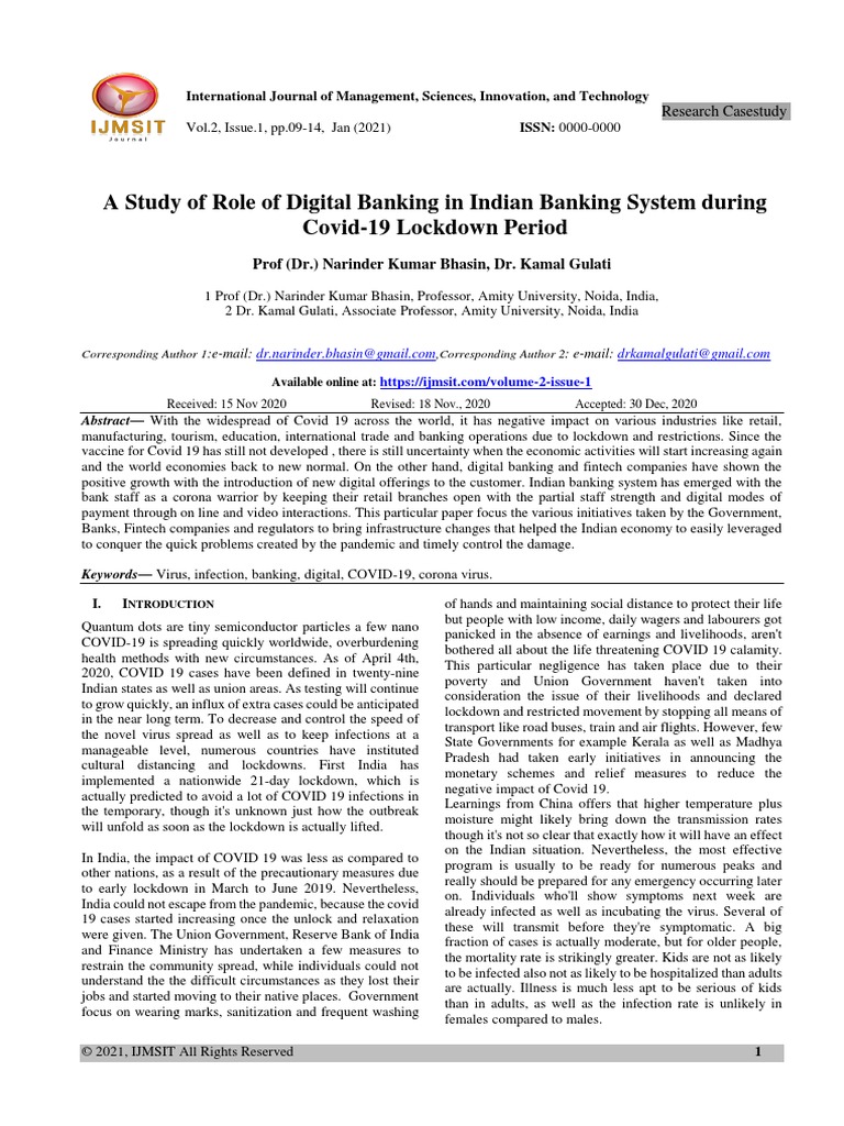 A Study of Role of Digital Banking in Indian Banking System During ...