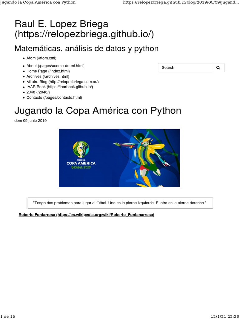 Jugando La Copa América Con Python | PDF | Asociación de Futbol ...