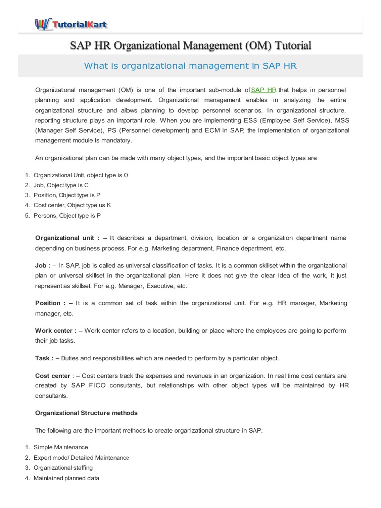 SAP HR Organizational Management (OM) Tutorial | PDF | Computing | Information Technology