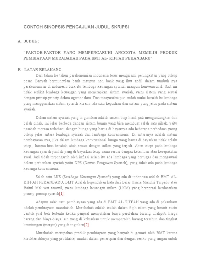 Contoh Sinopsis Pengajuan Judul Skripsi | PDF