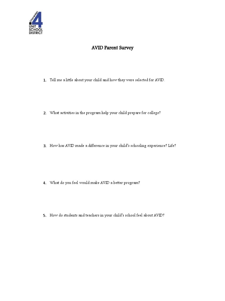 AVID Parent Survey | PDF | Human Development | Human Nature
