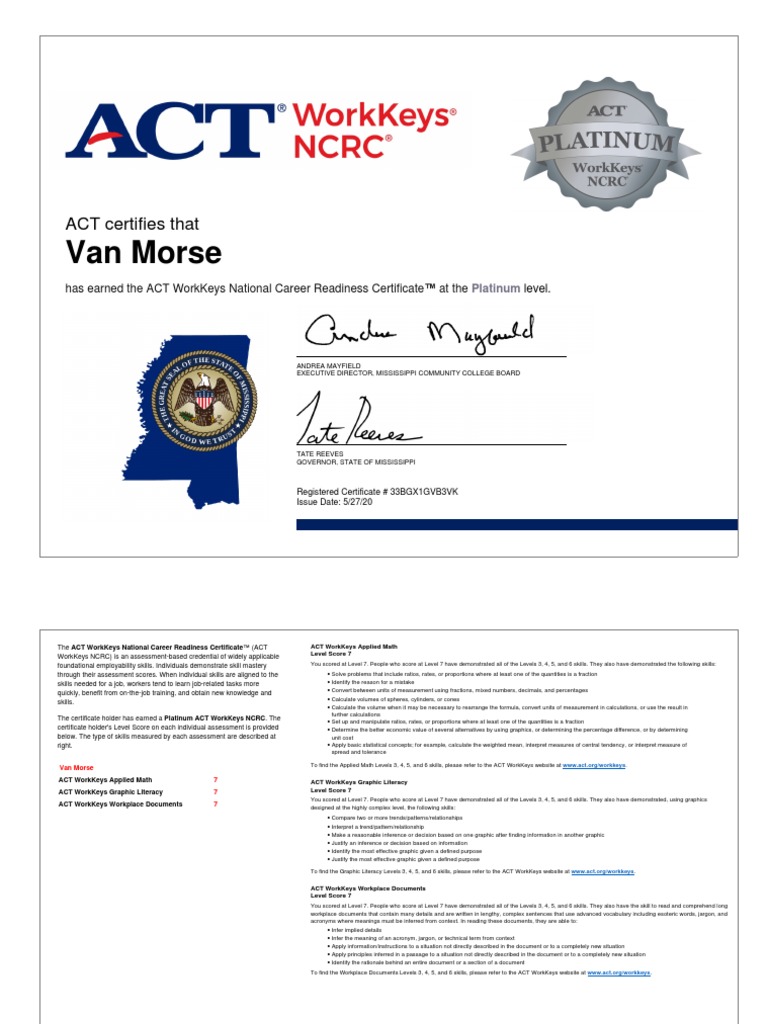 National Career Readiness Certificate by Act Workkeys May 2020 | PDF | Literacy | Jargon