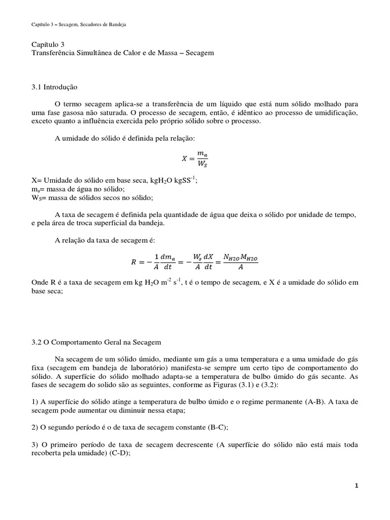 Capítulo 3 - Secagem, Secadores de Bandeja | PDF | Umidade | Umidade relativa