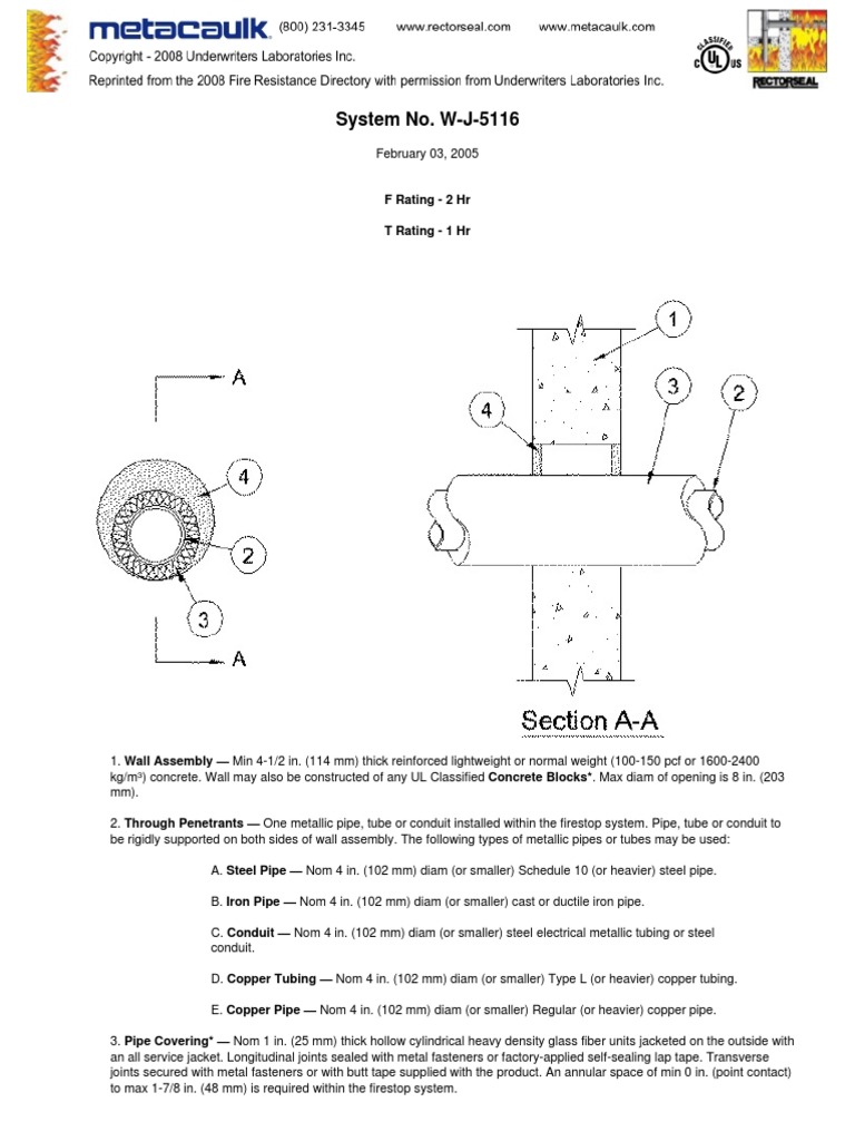 F-Rating 2 Hr, T-Rating 1 Hr Firestop System | PDF