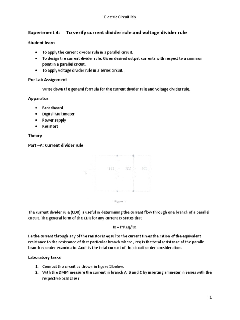 Experiment 4: To Verify Current Divider Rule and Voltage Divider Rule ...
