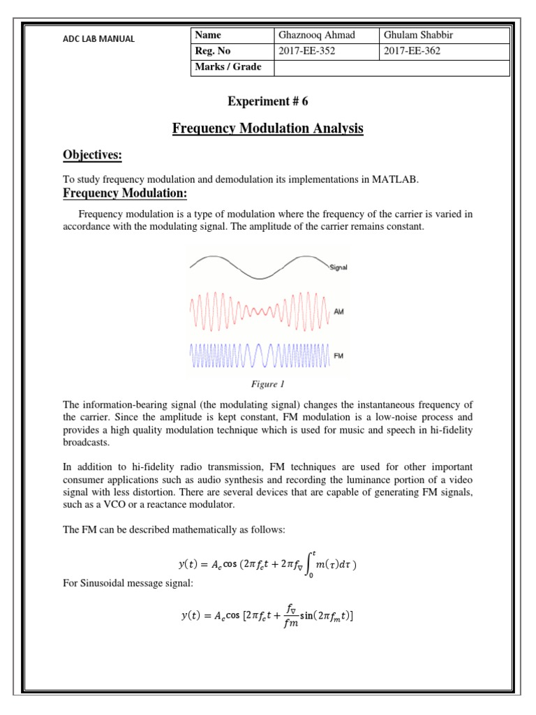 Frequency Modulation Analysis: Experiment # 6 | PDF | Detector (Radio ...