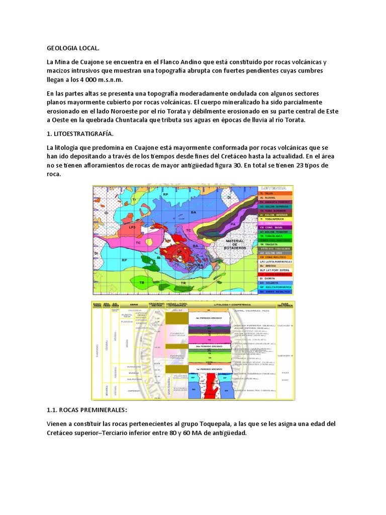 GEOLOGIA LOCAL Yacimeitno Cuajone | PDF | Roca clástica | Minerales