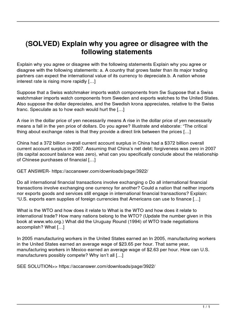 Solved Explain Why You Agree or Disagree With The Following Statements ... Solved Explain Why You Agree or Disagree With The Following Statements ...