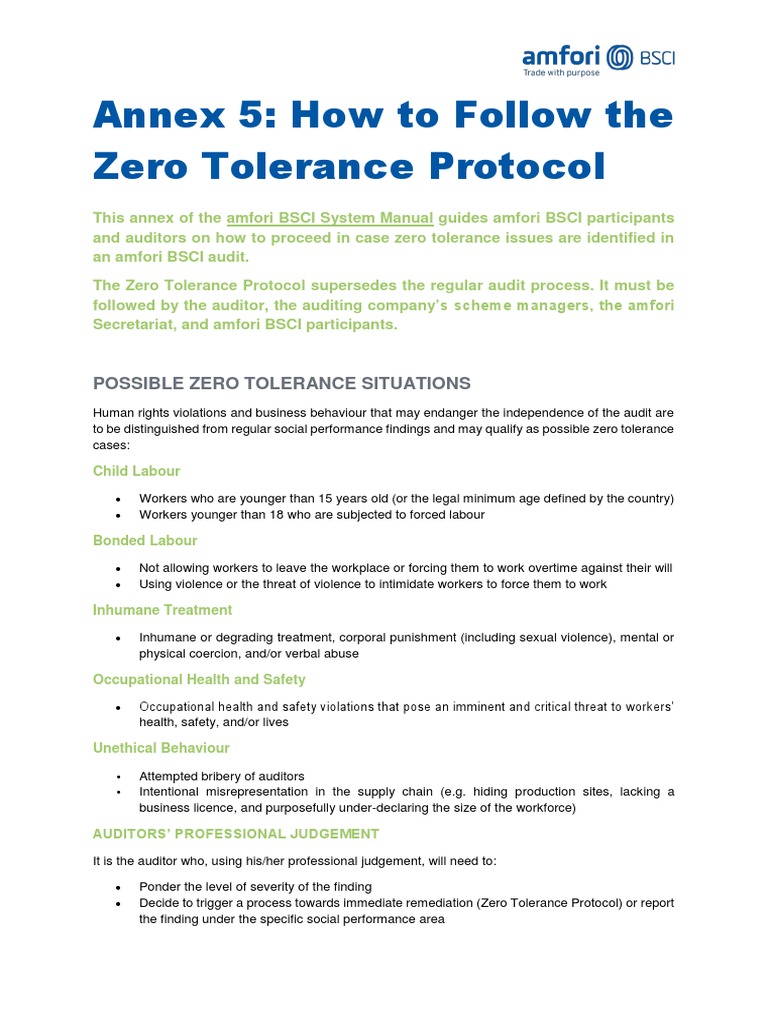 Annex 5 How To Follow The Zero Tolerance Protocol | PDF | Audit | Violence
