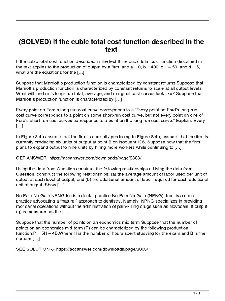 Solved If The Cubic Total Cost Function Described in The Text | PDF ...