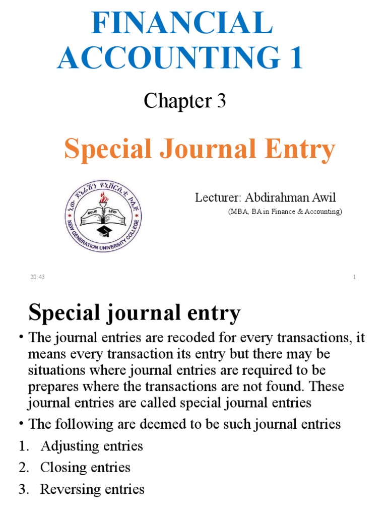 Financial Accounting 1: Chapter 4 Special Journal Entries | PDF ...