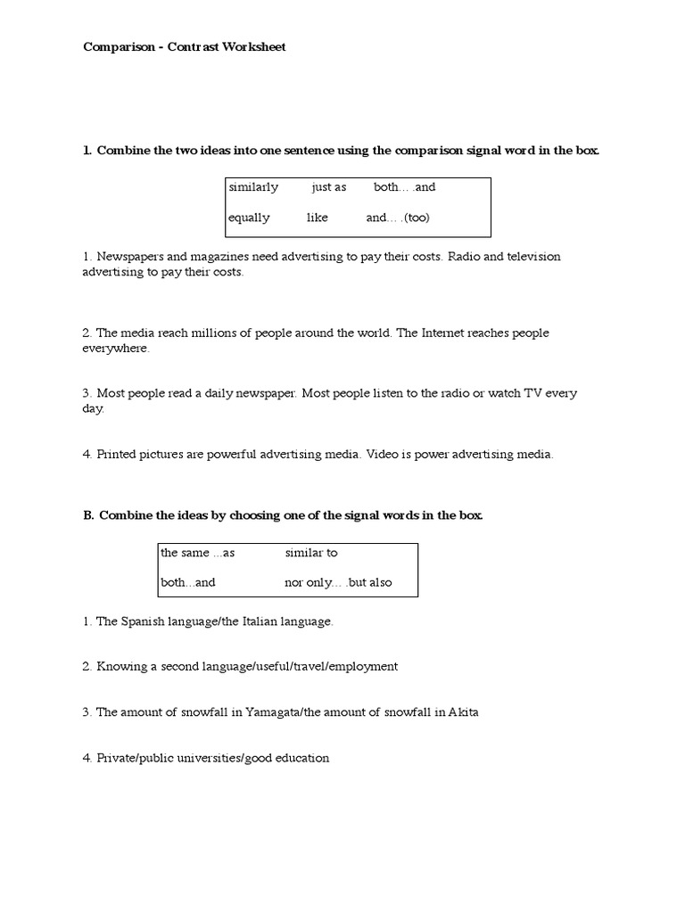 Comparison - Contrast Worksheet | PDF