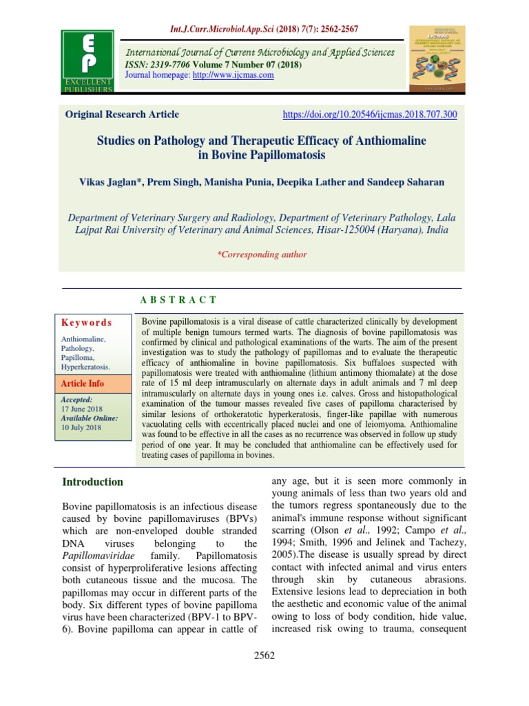 Vikas Jaglan, Et Al CUTANEOUS BOVINE PAPILLOMATOSIS | PDF ...