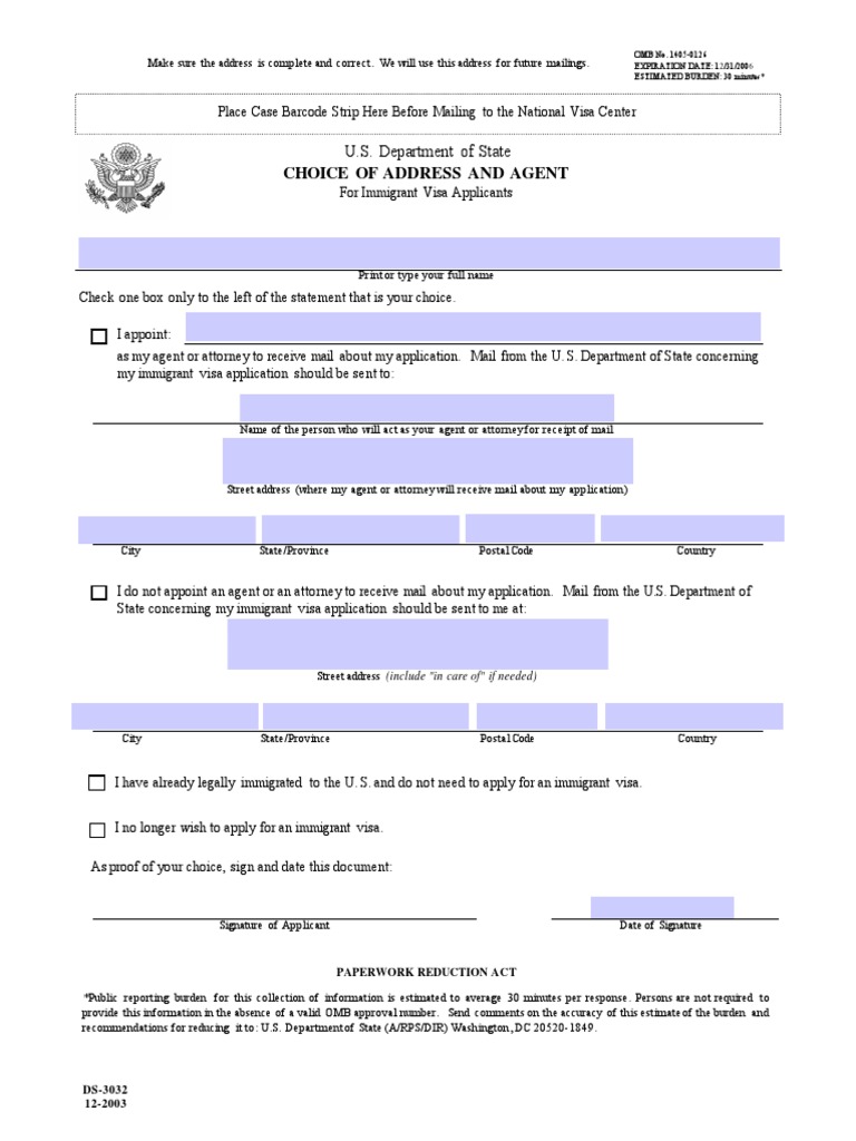 Form DS 3032 | PDF | Mail | Travel Visa