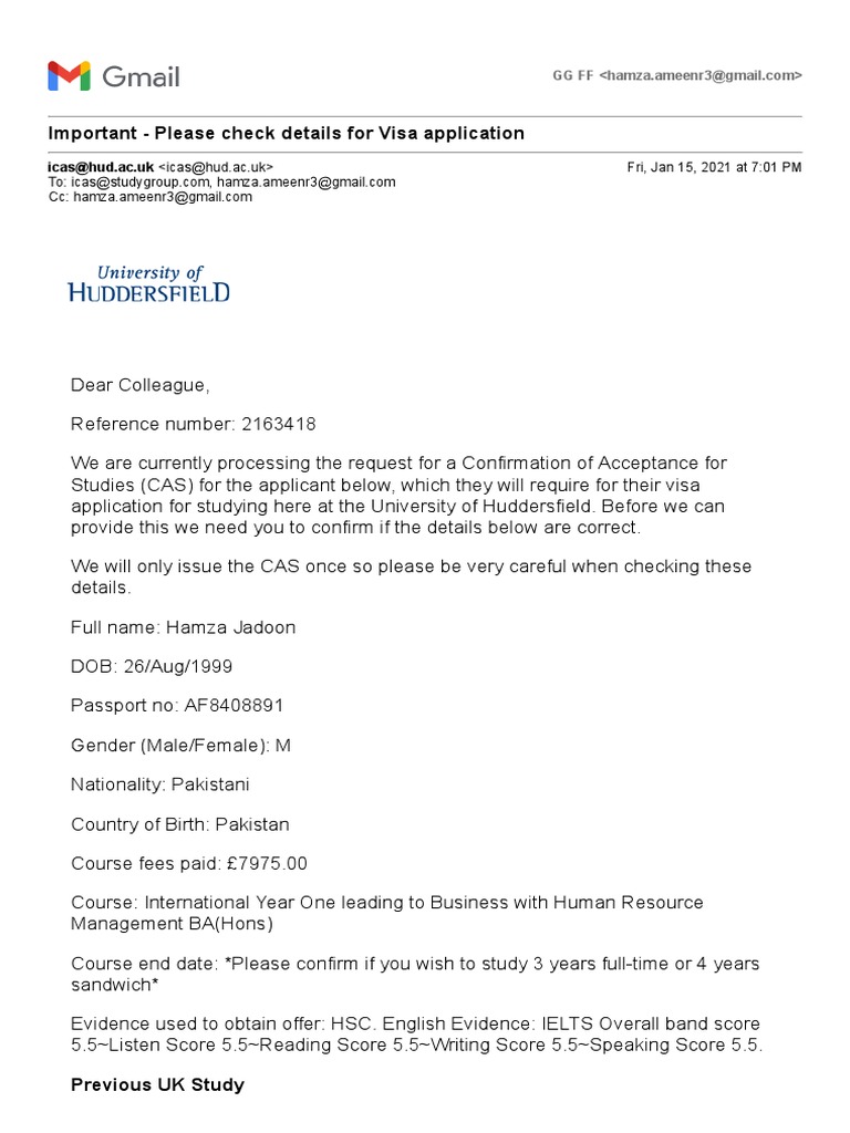 Gmail - Important - Please Check Details For Visa Application | PDF ...