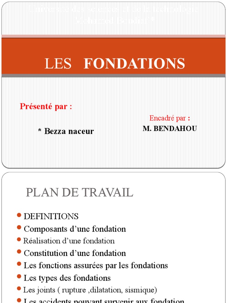 Exposé (Les Fondations) 2 | PDF | Fondation (construction) | Génie du ...