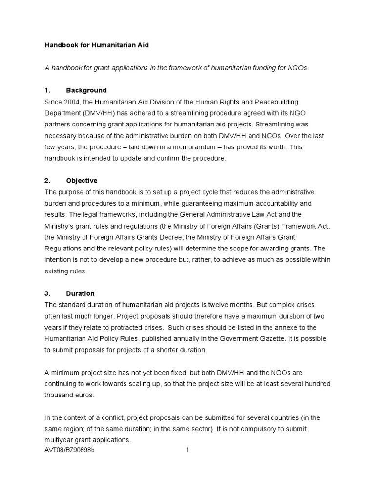 A Handbook For Grant Applications in The Framework of Humanitarian ...