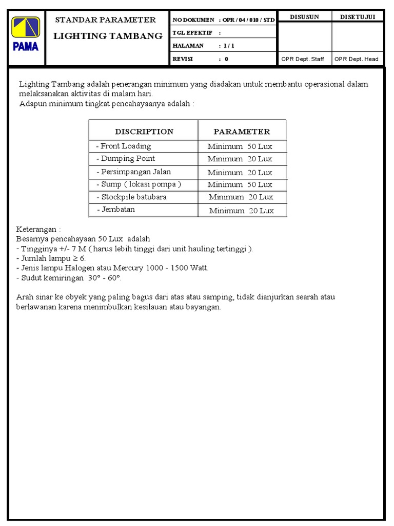 Standar Pencahayaan di Tambang | PDF