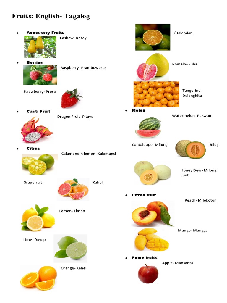 Fruits: English Tagalog | PDF | Fruit | Tropics