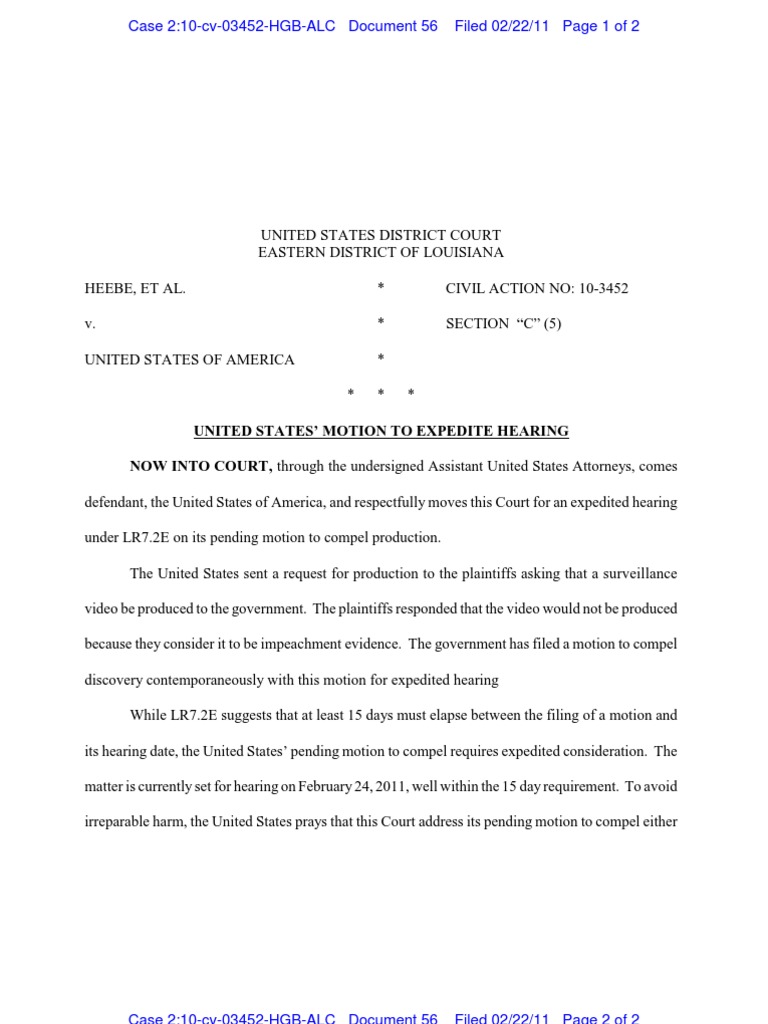 Motion for Expedited Hearing Granted | PDF | Motion To Compel | United ...