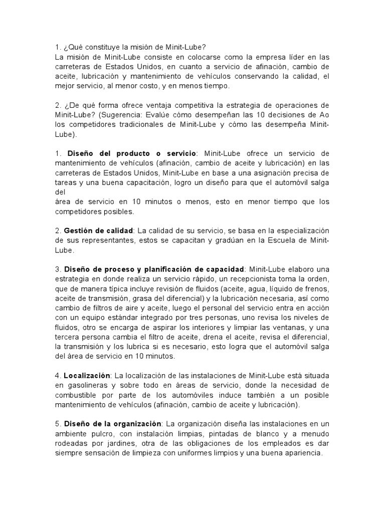 Analisis Caso Minit-Lube | PDF | Lubricante | Empresas