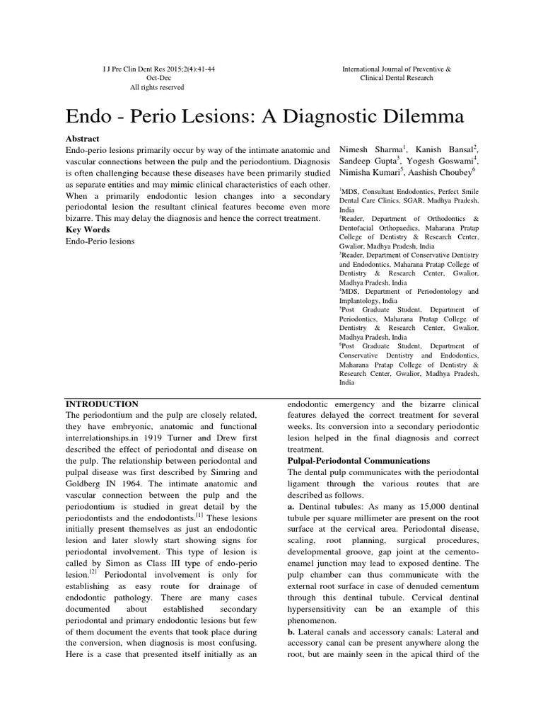 Endo-Perio Lesions: Diagnosing the Complex Relationship Between ...