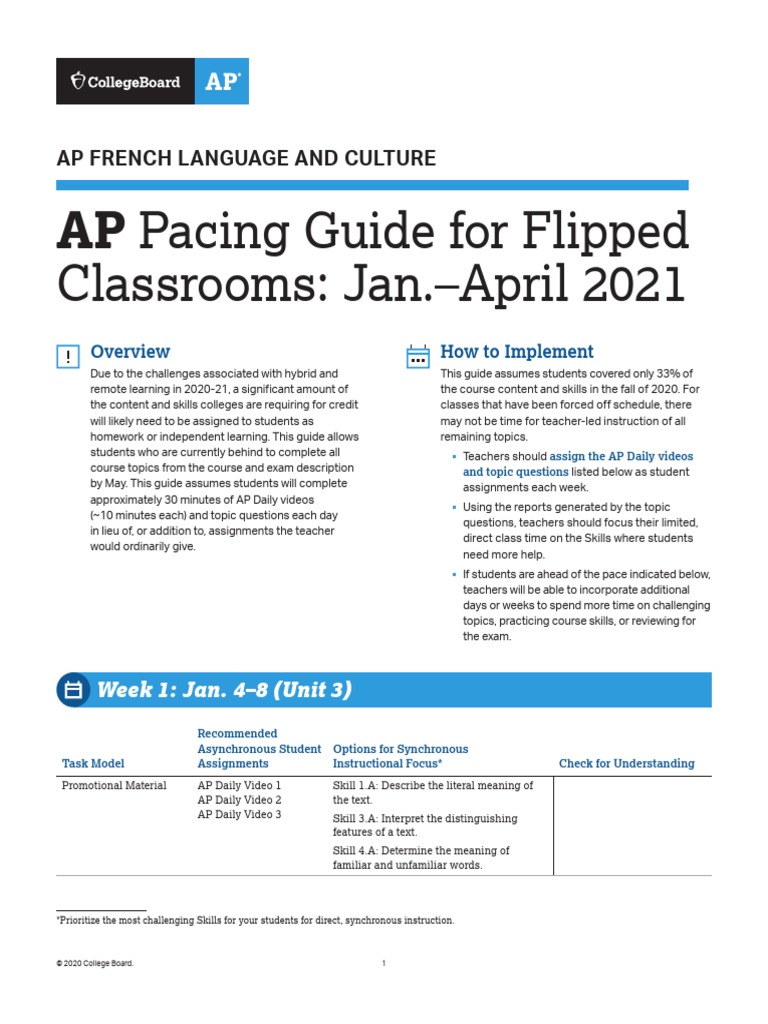 AP FRENCH LANGUAGE AND CULTURE AP Pacing Guide For Flipped Classrooms ...