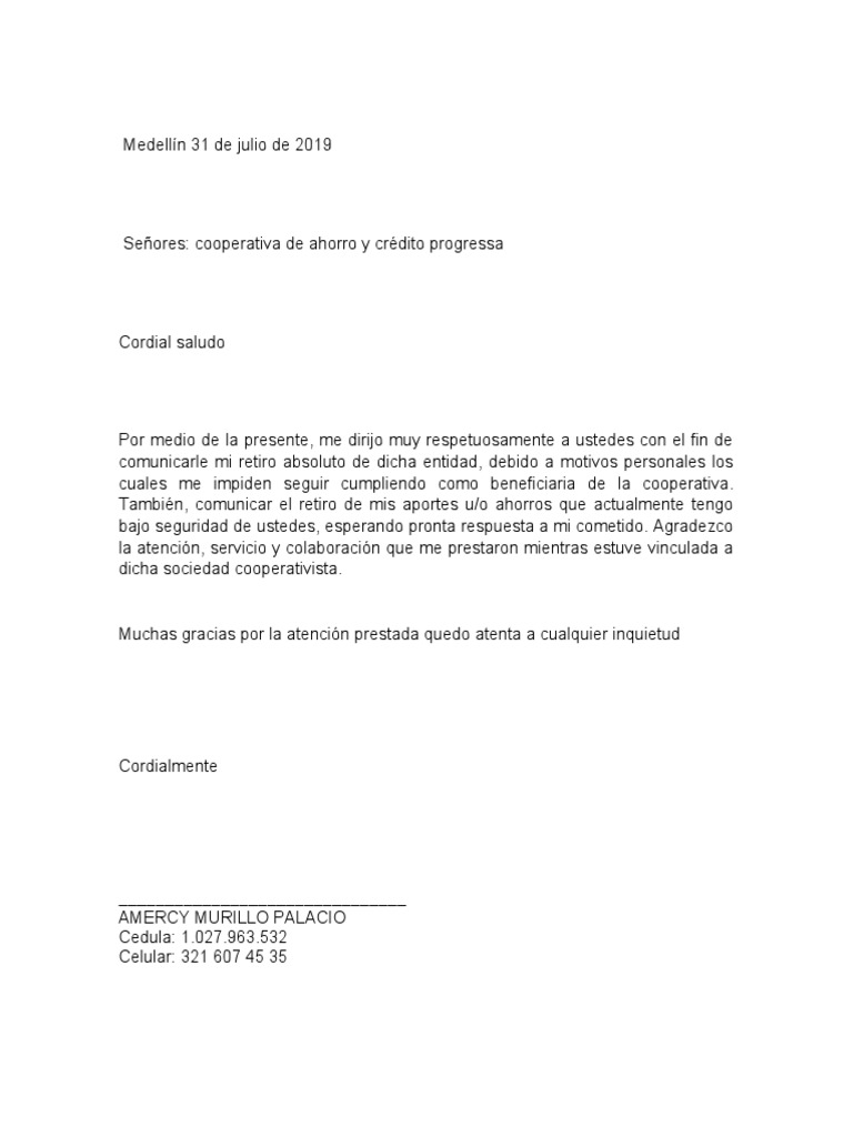 Carta de Retiro Progressa | PDF