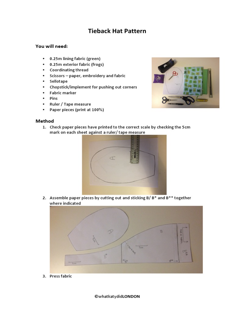 Tiebackhatinstructions Sew Pattern | PDF | Sewing | Decorative Arts