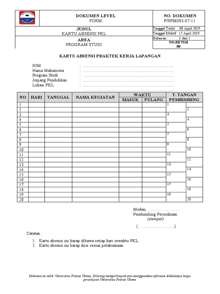 Kartu Absensi PKL | PDF