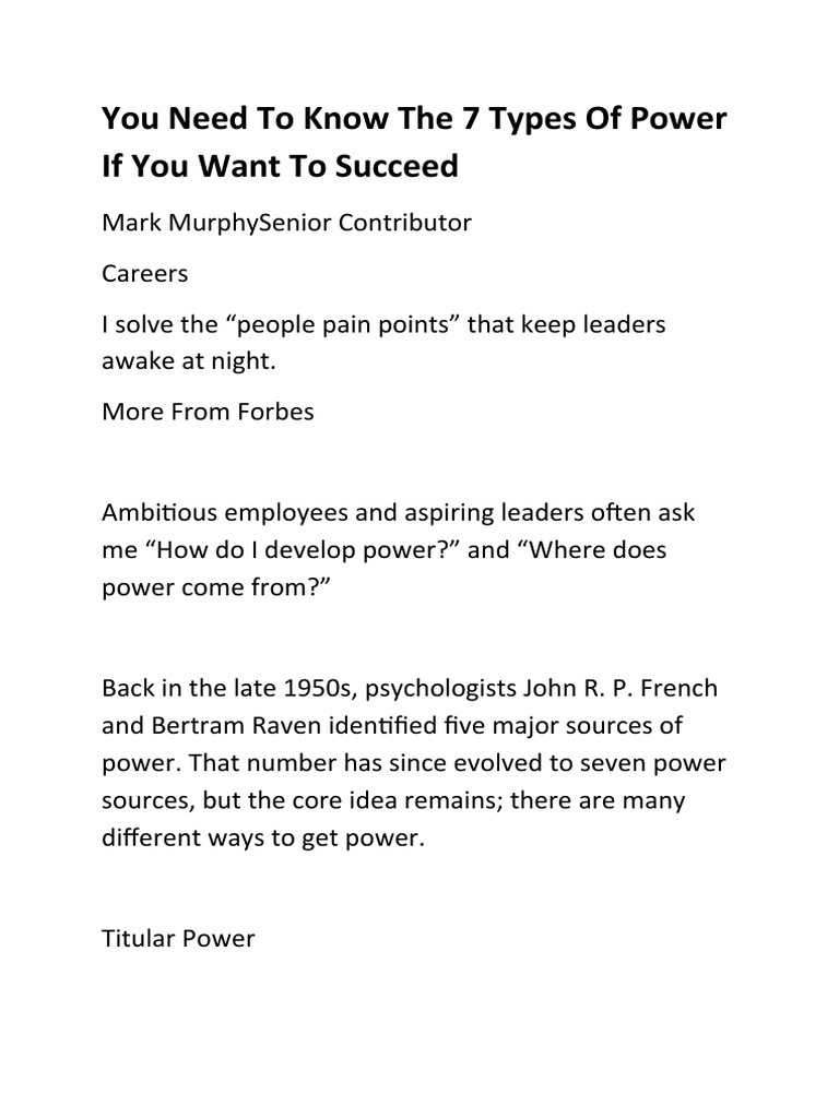 You Need To Know The 7 Types of Power If You Want To Succeed | Download ...