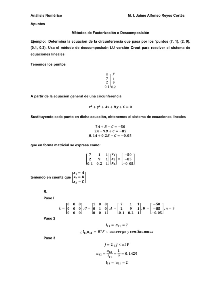 Ejemplo LU Crout Doolittle | PDF | Análisis numérico | Análisis matemático