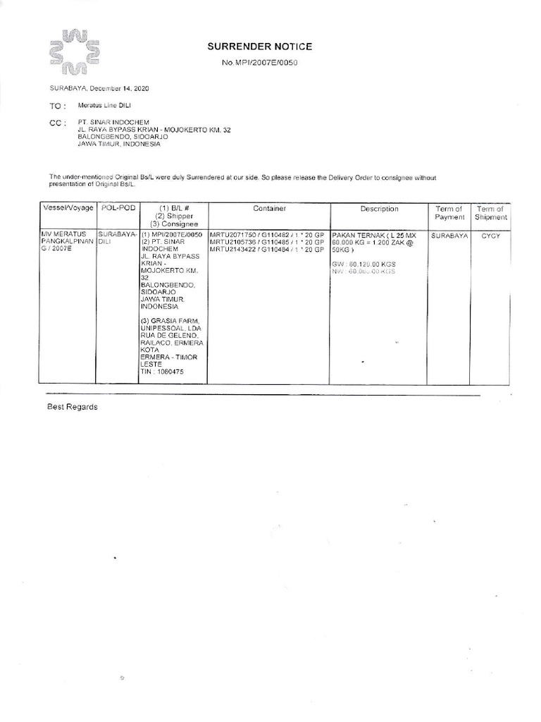 Notice: Surrender | PDF