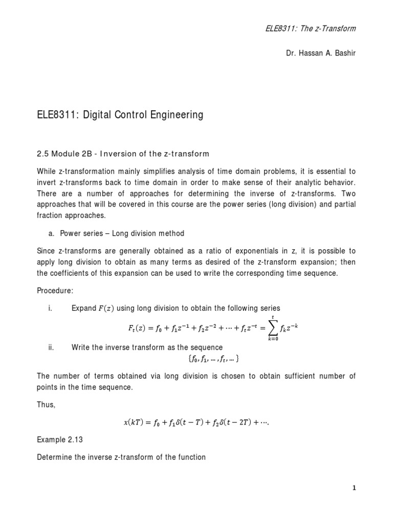 ELE8311 - Module 2B - Inversion of Z-Transform | PDF | Recurrence ...