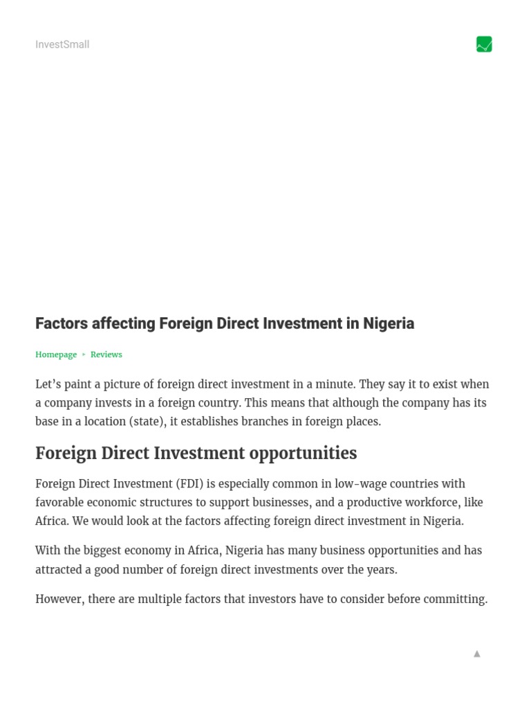 Factors Influencing FDI in Nigeria | PDF | Foreign Direct Investment ...