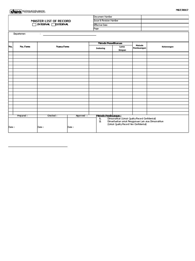 17.master List of Record (R.017) | PDF