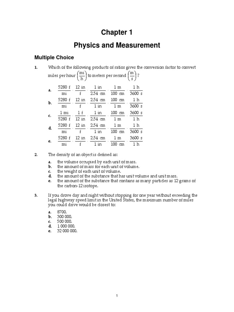 Physics and Measurement: Multiple Choice | PDF | Density | Volume