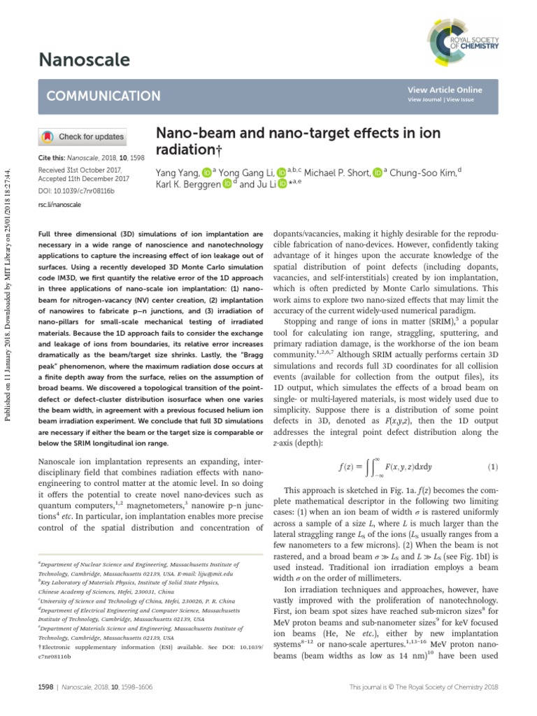 Nano-Beam and Nano-Target Effects in Ion | PDF | Ion Implantation ...