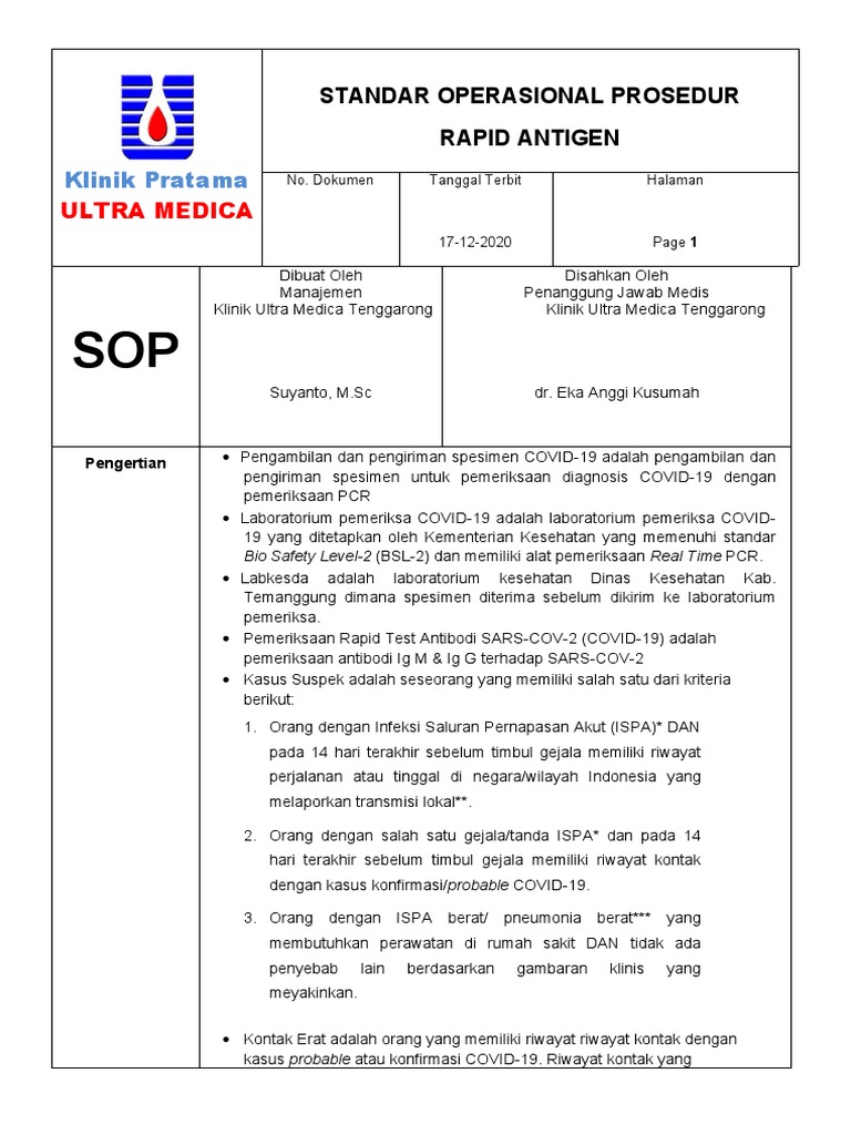 SOP ANTIGEN New | PDF | Sains & Matematika