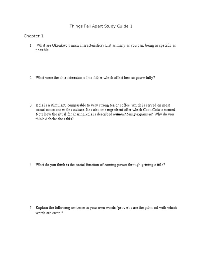 "Things Fall Apart" Study Guide | PDF | Language Arts & Discipline