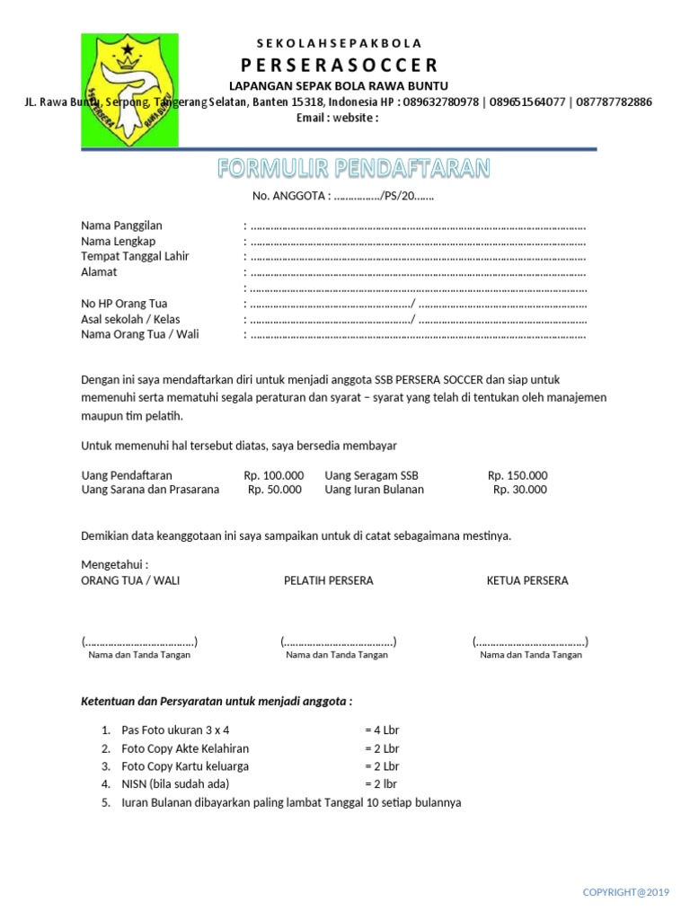 Formulir Pendaftaran SSB Persera | PDF | Olahraga & Rekreasi